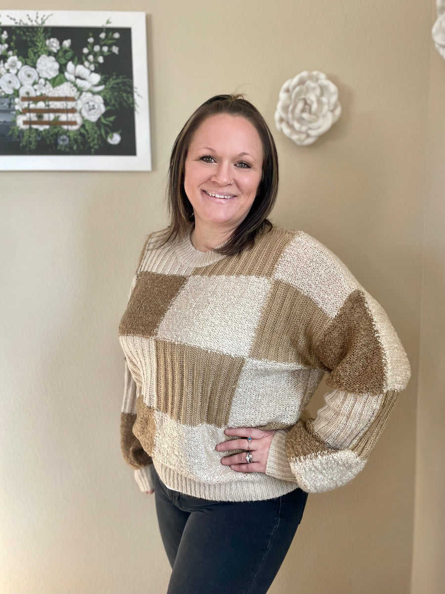 Checkered Multi Texture Sweater – Midwest Apricity Boutique