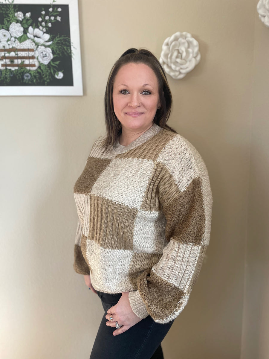 Checkered Multi Texture Sweater – Midwest Apricity Boutique